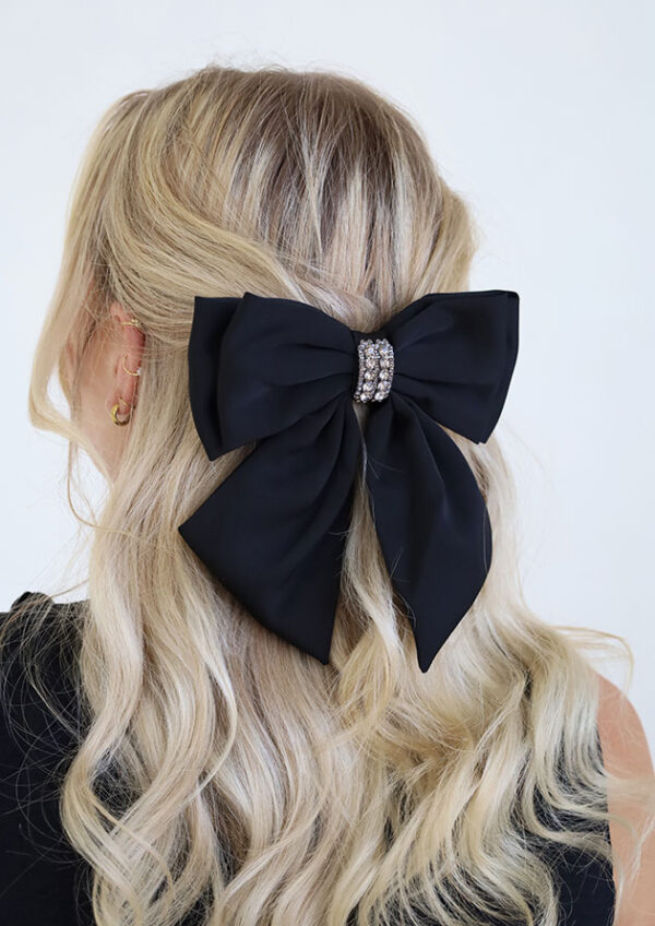 Bejeweled Satin Hair Bow Black - HC43
